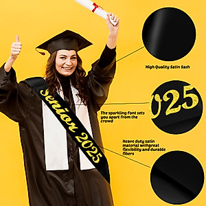 Generic Senior Sash 2025, Graduation Sash Black with Gold Glitter Letter, Finally Graduated, Class of 2025 Sash for Graduation Party, Cheerleader Party Celebration Decorations