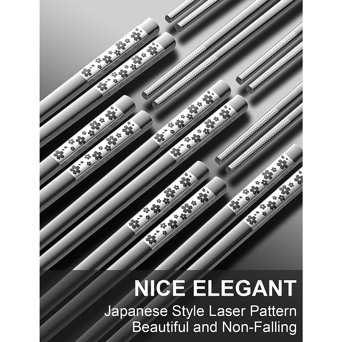 FOFAYU 5 Pairs Metal Chopsticks Reusable 18/8 stainless steel Chopsticks Japanese Style Dishwasher Safe Lightweight Non-Slip Chop Sticks 9 1/4 Inches Present Set