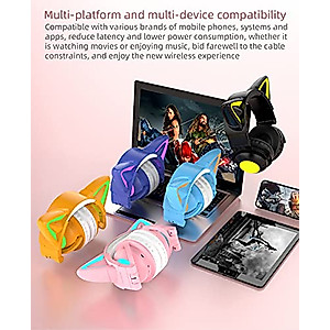 kuayang Wireless Cat Ear Headphones (7 Color Changing) with & 3.5mm Jack, Gaming Pro, Bluetooth&Wired Connection (Pink)