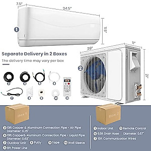 Mini Split ac/Heating System, 9000/12000/18000/24000 BTU MINI Split Air Conditioner; Heater, Saving Energy Wall-Mounted Ductless AC Unit with 1.5 Ton Heat Pump, Kit Rooms up to 1250 Sq. Ft, 208-230V