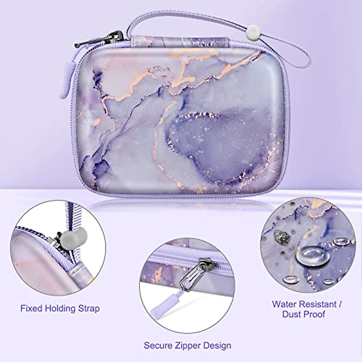 Fintie Kids Camera Case Compatible with Seckton/GKTZ/WOWGO/OMZER/Suncity/Agoigo/Ourlife/Rindol/Unicorn Toys Digital Camera & Video Camera, Hard Carrying Bag with Inner Pocket, Lilac Marble