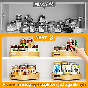 Homerays 12 Inch Lazy Susan Organizer, Kitchen Rotating Spice Rack, Bamboo Lazy Susan with Double Handles for Kitchen Cabinet (Bamboo, Medium)