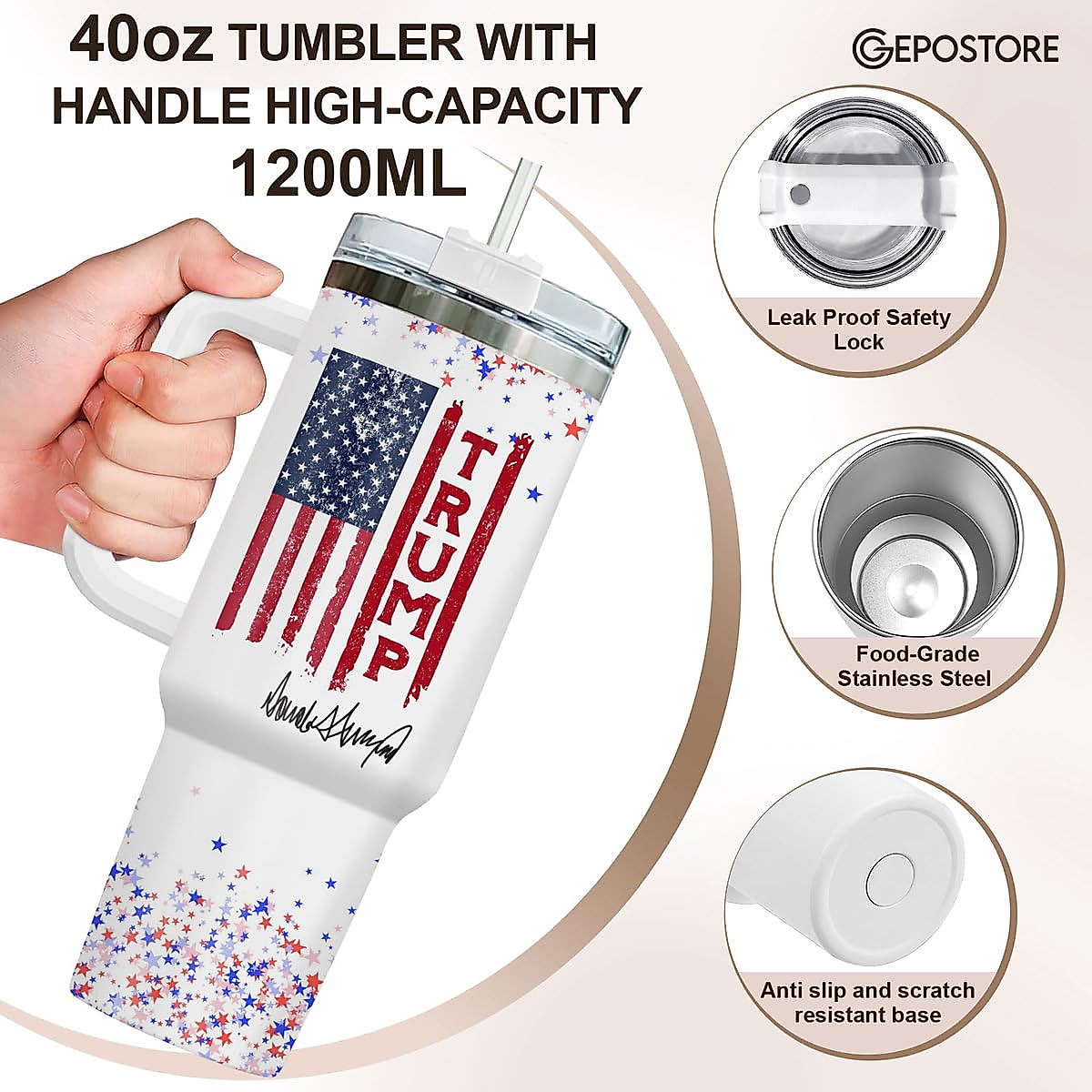 GEPOSTORE American Girls Tumbler 40oz with Handle, Bandana US Girl Tumbler Cup, Patriots Gift for Girls, Birthday Gifts for Teen Girls