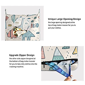 ElliTarr Hanging Laundry Hamper Bag Over the Door Wall Large Dirty Clothes Hamper with Stainless Steel Hooks 29.5X20inch 2Pack Cute Dinosaur Beige