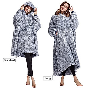 HORIMOTE HOME Cozy Sherpa Wearable Blanket Hoodie Mother s Day Gifts for Mom Gift Idea-Hooded Snuggle Blanket- Oversized Blanket Sweatshirt-Super Warm Light Weight, Blue