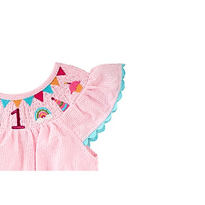 Mud Pie Baby Girls Smocked Birthday Bubble, 12-18 Months, Pink, 12-18 Months US