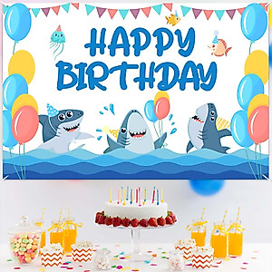 Shark Party Decorations Happy Birthday Banner Shark Party Supplies Animal Fish Shark Themed Under The Sea Decor for Baby Shower Boys 1st Birthday Party Decorations Backdrop Favors Photo Booth Props