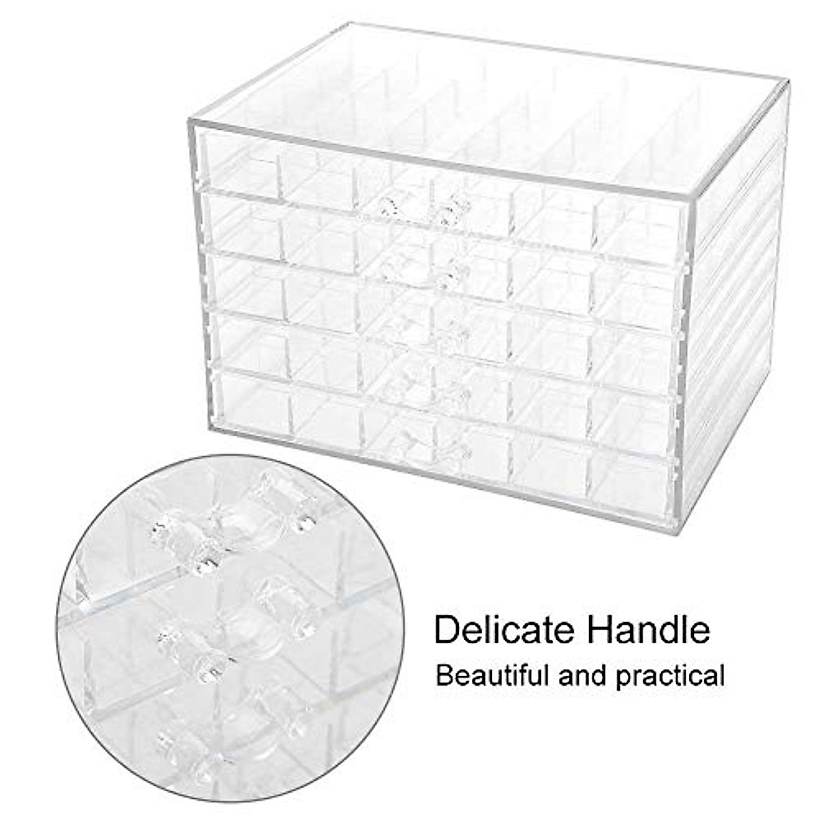 Pilarmuture Acrylic Jewelry Organizer,Earring Storage Box Organizer,5 Layer Drawer 120 Grids Jewelry Storage Box Holder,for Crafts Art Supply Diamond Painting Nail Tip Bead Earring Ring(Transparent)