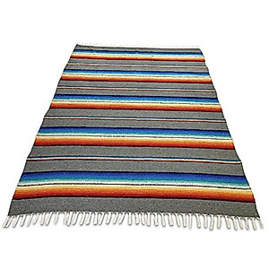 Sanyork #776 Classic Sarape Mexico Falsa Throw Blanket Yoga Beach Heavy Premium Serape(Teal)