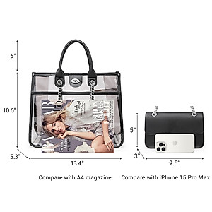 MARCO M KELLY Large Clear Tote Bag Stadium Approved Women Clear Purse for Stadium Events Crossbody 2 in 1 Shoulder Work Bag