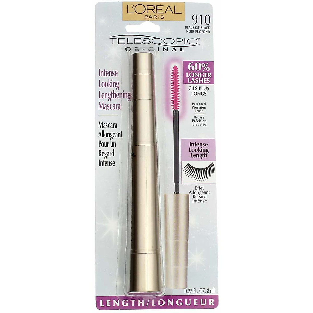 L'Oréal Paris Telescopic Original Mascara, 910 Blackest Black (Pack of 2)