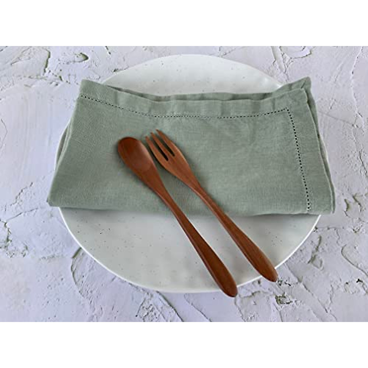 Hemstitched Linen Napkins – 20 Inch x 20 Inch – Stonewashed Pure Linen Cloth Dinner Napkins with Mitered Corners - 100% French Flax – Machine Washable - Set of 4 (Soft Sage Green)