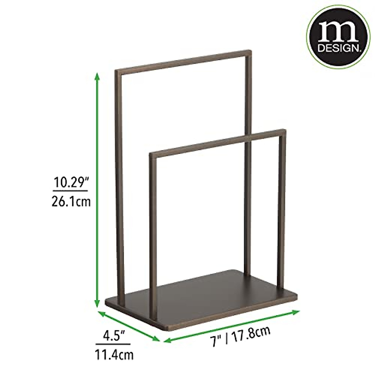 mDesign Modern Decorative Metal Fingertip Towel Holder Stand for Bathroom Vanity Countertops to Display and Store Small Guest Towels or Washcloths - 2-Sided - Bronze