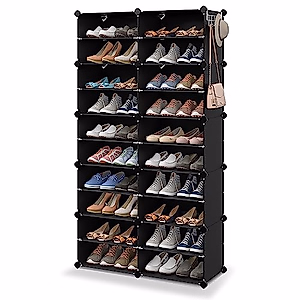 MAGINELS Shoe Rack, 40 Pair Shoe Organizer Cubby, 10 Tier Shoe Storage Cabinet, Plastic Shoe Shelf for Closet, Entryway, Garage, Hallway, Bedroom, Black