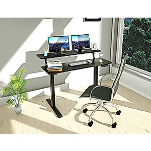 Joy·Work - Electric Height Adjustable Standing Desk Sit Stand Home Office Desk 2 Tier (Black Top/Black Legs - 2 Tier)