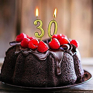 Beanlieve 10-Pieces Numeral Birthday Candles - Cake Numeral Candles Number 0-9 Glitter Cake Topper Decoration for Birthday,Wedding Anniversary,Party Celebration (Gold)