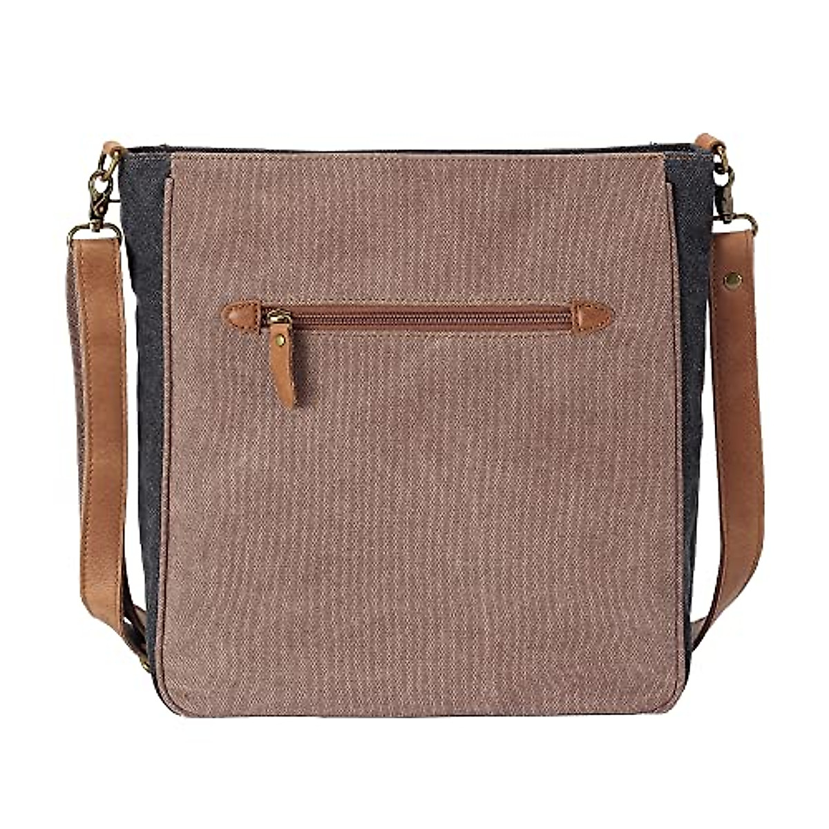 ANNGOTI Canvas & Cowhide Shoulder Bag for Women, Vintage Style with Genuine Leather, Handmade Print Crossbody Bag with Zipper Top & Adjustable Strap