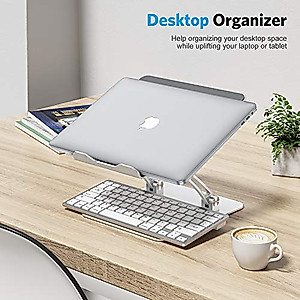 OMOTON Adjustable Laptop Stand, Ergonomic Aluminum Laptop Holder Riser with Cooling Function, Compatible with MacBook Pro/Air, Dell, HP, Lenovo and All Laptops (11-17.3 inch), Silver