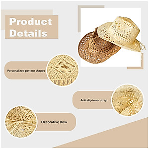 Twinyarh Straw Cowboy Hats for Women Sparkly Western Cowgirl Hat for Holiday Party Foldable Vacation Beach Sun Hat with Wide Brim,Beige