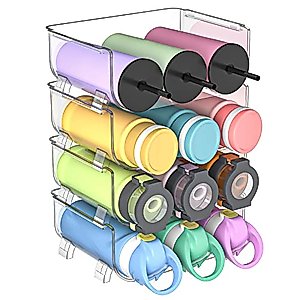 Hyperzoo Water Bottle Organizer, Water Bottle Holder, Plastic Stackable Water Bottle Storage Rack for Kitchen Cabinets/Countertop/Refrigerator/Pantry Storage/Home Organization and Storage, Clear-4pack