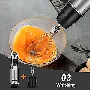 Immersion Hand Blender Multi-Purpose 220V 4 IN 1 Blender Heavy Duty Copper Motor Stainless Steel Finish Includes Whisk Attachment, Chopper and Smoothies Cup (EU Plug)