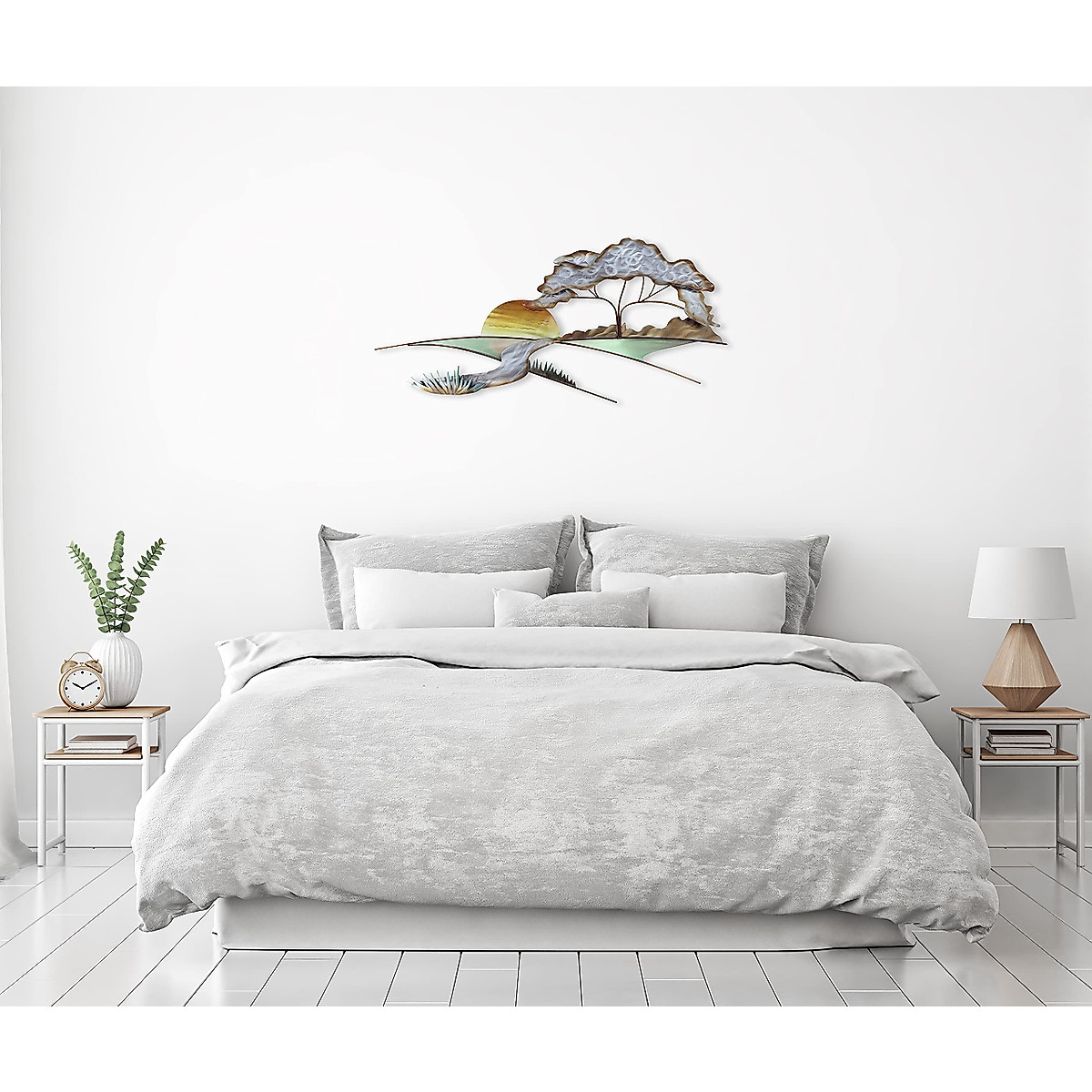 T.I. Design Oak Hill | Contemporary Metal Tree with Setting Sun Stainless Steel Wall Decor