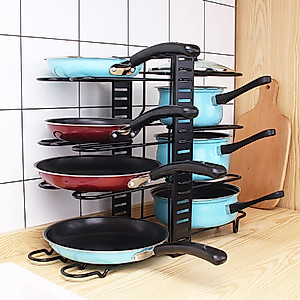 Pot and Pan Organizer for Cabinet – Generic Adjustable 8 Tiers Pots and Pans Organizer Under Cabinet - Expandable Pots Lid Holder Kitchen Cabinet Kitchenware Organizer and Storage