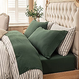 PURE ERA Jersey Knit 4pc Bed Sheet Set 100% T-Shirt Cotton Super Soft Comfy Breathable Fits Mattress Up to 20" Extra Deep Pocket (Solid Forest Green, Queen)