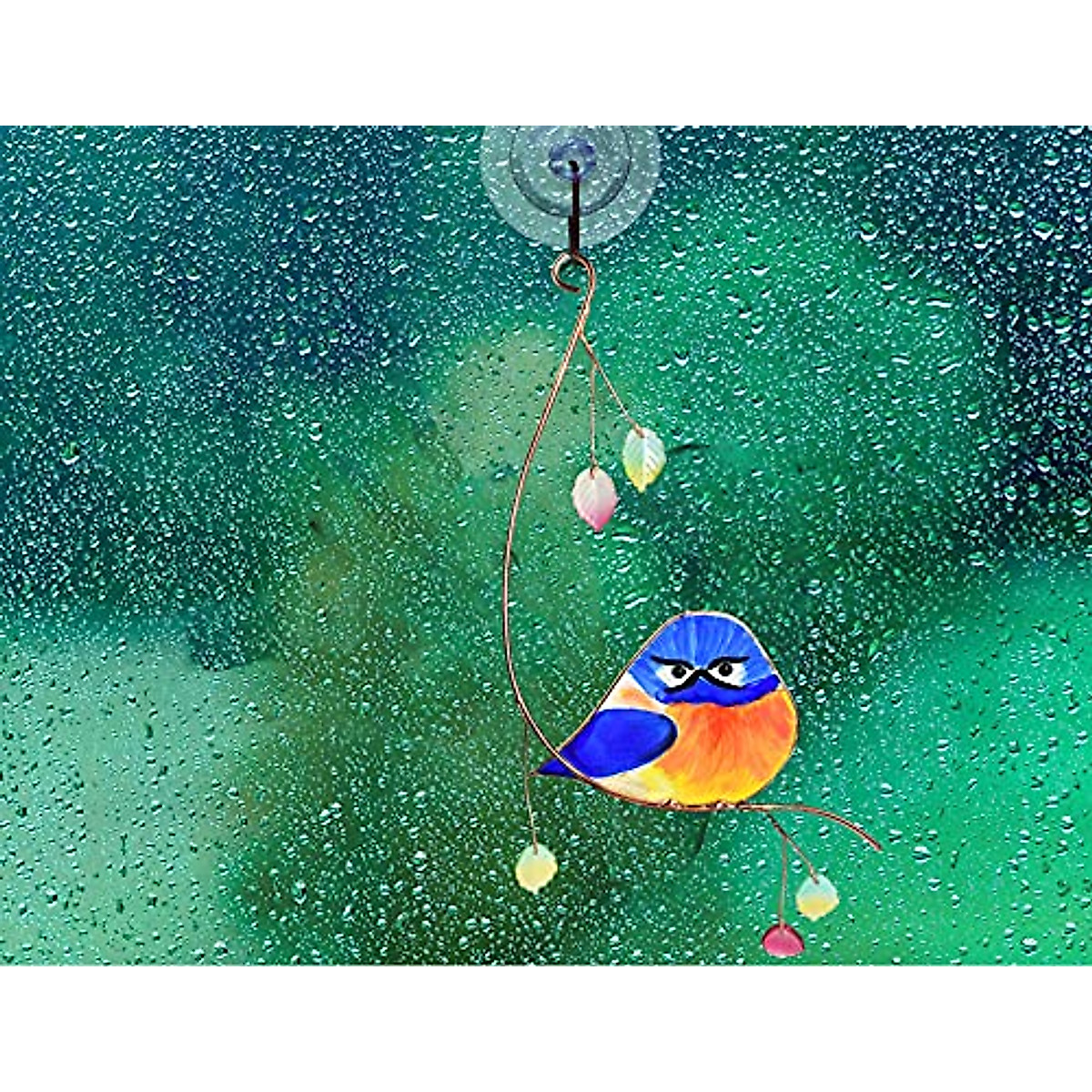 Lolitarcrafts Grumpy Owl Stained Glass Suncatcher Bluebird Stained Glass Window Hangings Glass Painting Bird Hanging