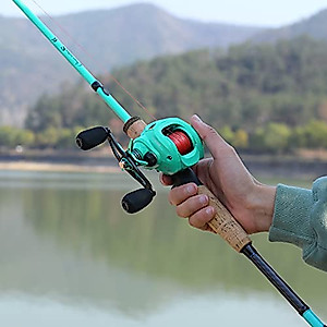 Sougayilang Baitcaster Combo, 2Pc Baitcasting Fishing Rod and Reel Combo, Twin-Tip M/MH Fishing Pole and Baitcasting Reel-Green-6.9ft-Right Handle