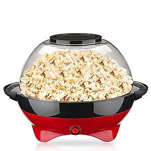 Electric Hot Oil Stirring Popcorn Maker，800W Popcorn Popper Machine with Measuring Cups and Large Lid, 6 Quart, Red, 34*29*13cm, RH-906
