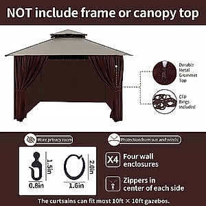 aonear Gazebo Privacy Curtains 10' x 10' with Zipper 4-Panels Side Wall Universal Replacement for Patio, Outdoor Canopy, Garden and Backyard, Coffee Brown (Curtain Only)