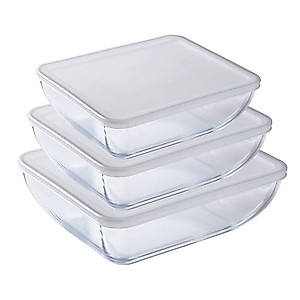 Ôcuisine 334S115 tempered borosilicate glass food storage rectangular, meal prep containers, oven cooking (without lids), BPA FREE, Made in France, Set of 3