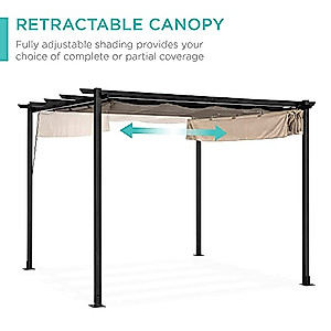 Best Choice Products 10x10ft Extra-Large Outdoor Pergola, Patio Shelter w/Retractable Sun Shade Canopy Cover, Weather-Resistant Fabric, Steel Frame, 16 Ground Stakes - Black