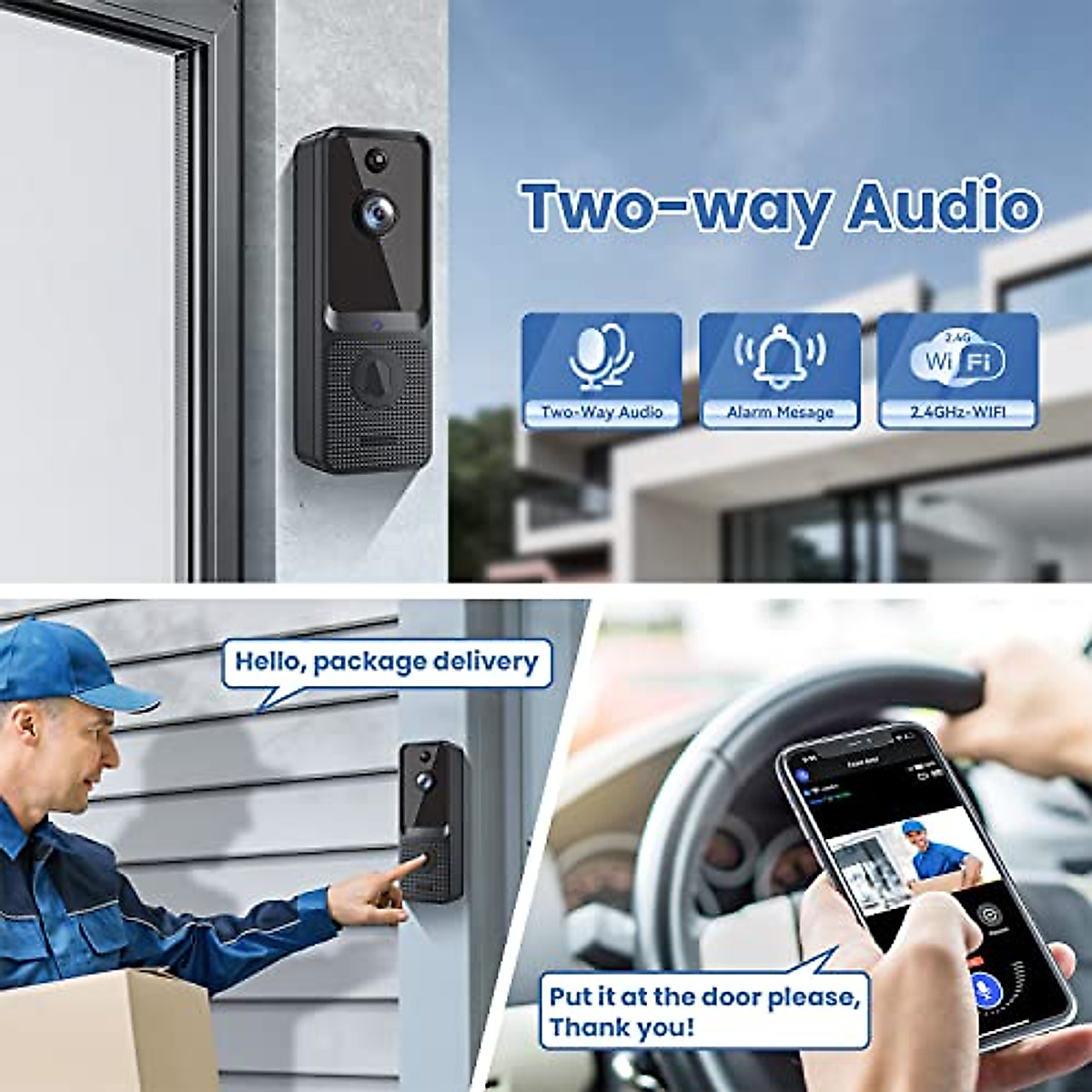 EKEN Wireless Doorbell Camera with Chime Smart Video Doorbell Camera with Motion Detector | Cloud Storage | HD Live Image | 2-Way Audio | Night Vision | 2.4G WiFi | 100% Wire-Free for iOS & Android