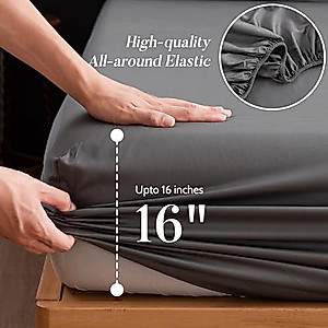 Cosybay Gray terylen Twin Size Sheet Set - terylen Weave 4 Piece 600 Thread Count Bedding Set with Cooling Effect, Extra Soft