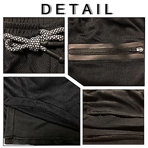 HANERDUN Men 2 in 1 Workout Running Athletic Shorts Sport Pants with Pocket Black