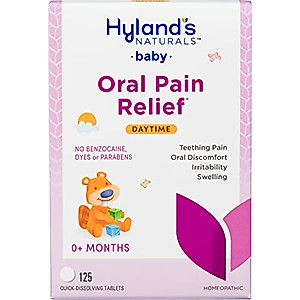 Hyland's Naturals Baby Oral Pain Relief Tablets with Chamomilla, Soothing Natural Relief of Oral Discomfort, Irritability, and Swelling, 125 Count