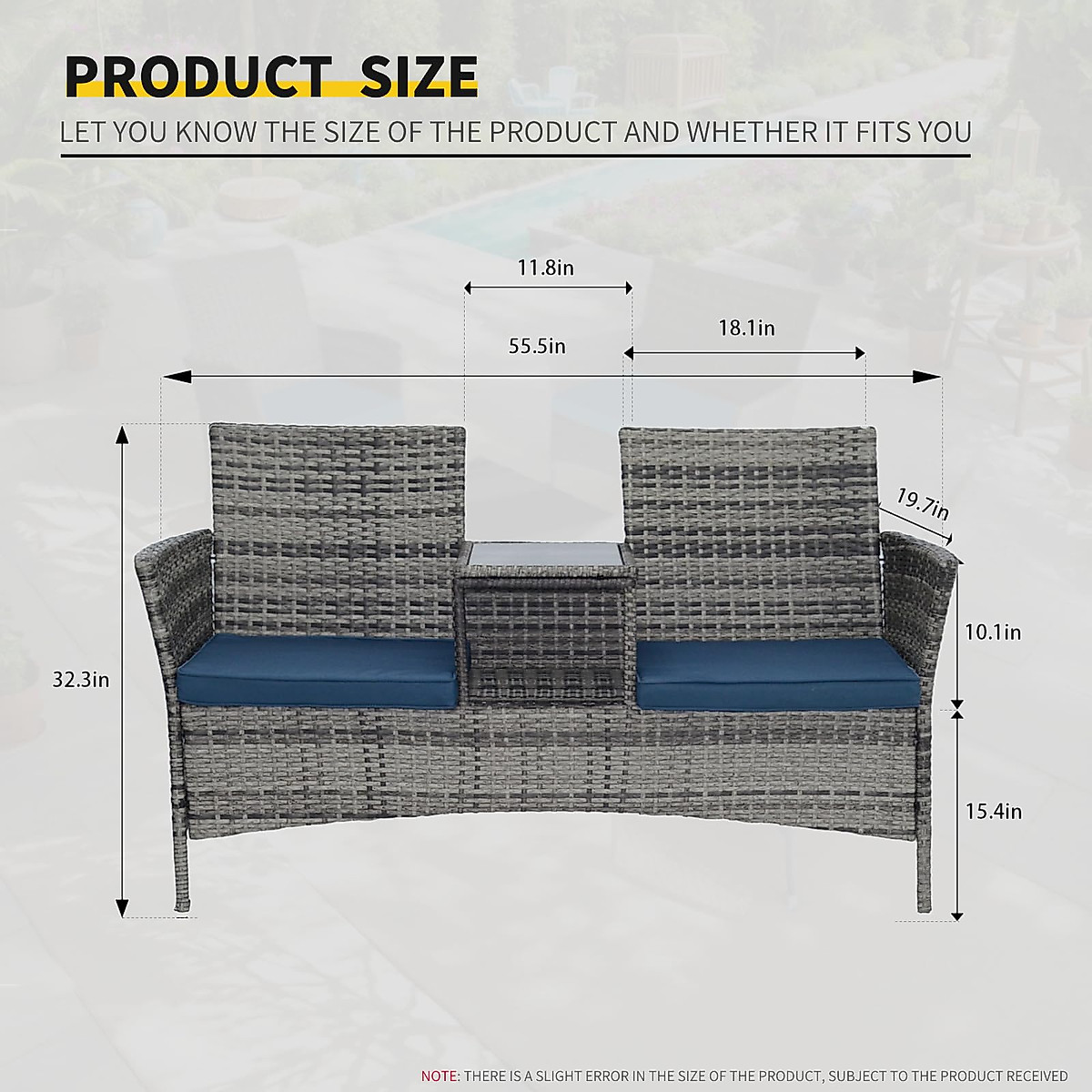Patio Loveseat Set 2-seat Leisure Furniture with Coffee Table and Soft Cushion, Suitable forLawn Garden,Courtyard, Strong Weather Resistance Outdoor (Grey)