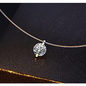 S925 Round fish line two claws Cut Clear Cubic Zirconia Pendant Necklace (silver)