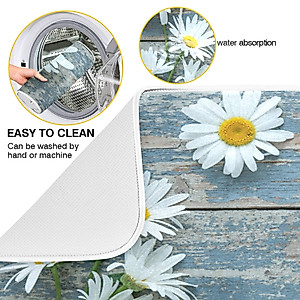 Kcldeci Daisy Wooden Dish Drying Mat,Spring Drying Mat For Kitchen Counter 16 x 18 Dish Drainer Mat Dish Rack Pad Kitchen Counter Mat