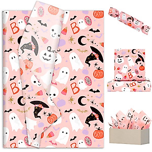 JarThenaAMCS 100 Sheets Halloween Tissue Paper Pink Pumpkin Ghost Boo Gift Wrapping Paper for DIY Art Crafts Birthday Holiday Baby Shower, 14 x 20 Inch