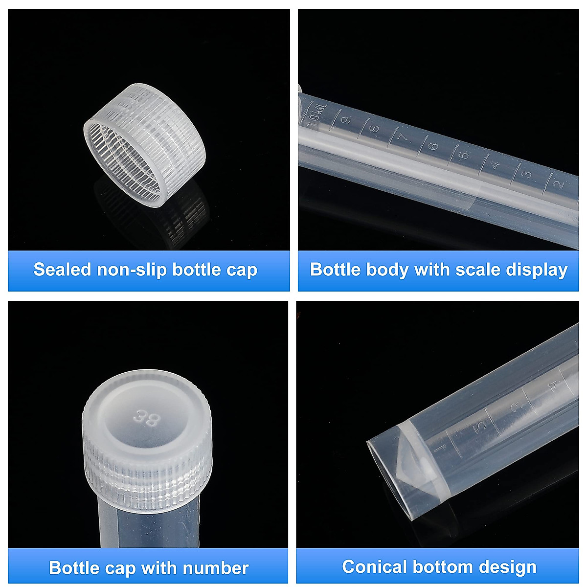 Z-Color 10pcs 10ml Lab Plastic Frozen Test Tubes Vial Seal Cap Container for Laboratory School Educational