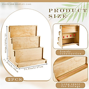 Barydat 2 Pcs 3 Tiered Greeting Card Display Stand Wooden Organizer Racks for Sticker Craft Brochure Table Tabletop Vendors Retail Counter Trade Shows Showcase