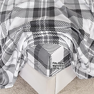 Mooreeke Queen Sheets, Queen Grey Plaid Bed Sheet Set with Deep Pocket Non-Slip Fitted Sheet, Checked Microfiber Bedding Sheets & Pillowcases