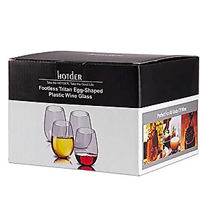 hotder Tritan Stemless Wine Glasses,Unbreakable BPA-Free Plastic Glasses,Set of 4,16OZ (Egg Shape)