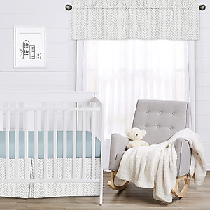 Sweet Jojo Designs Grey Chevron Arrow Boy Baby Crib Bed Skirt Nursery Dust Ruffle - Gray and White Geometric Construction Truck Tire Print