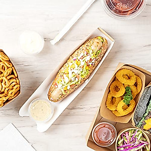 Restaurantware Bio Tek 11.8 x 2 x 1.3 Inch Hot Dog Trays 200 Open-Design Hot Dog Containers - Greaseproof Recyclable Kraft Paper Hot Dog Serving Trays
