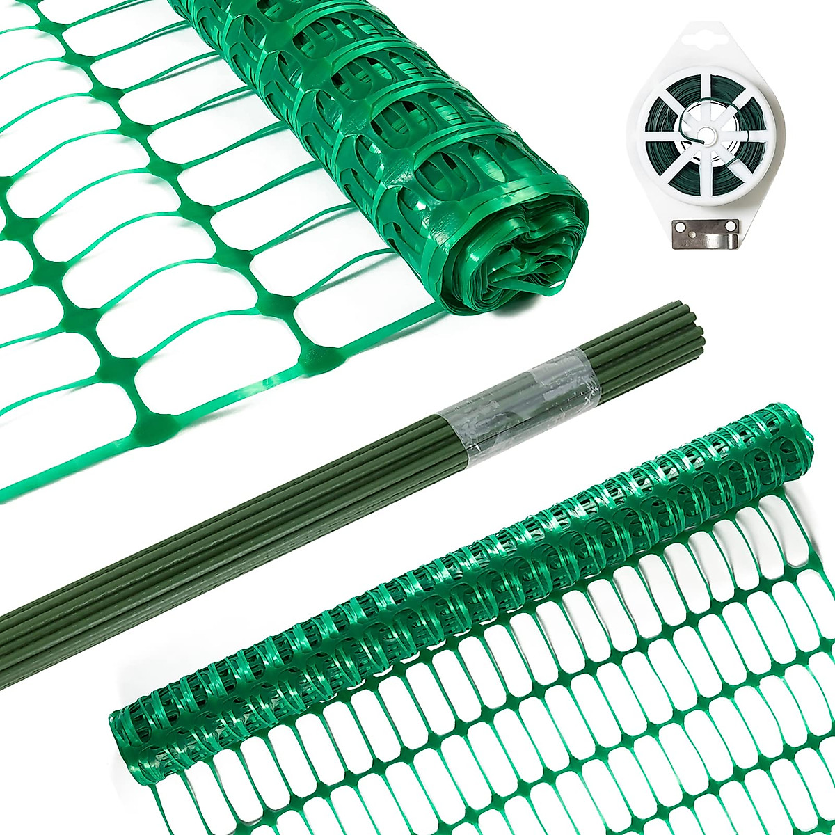 Safety Fence Plastic Mesh Fencing Roll,1 Roll with 25 Steel Stakes, Temporary Reusable Netting for Pool Fence, Garden, Construction