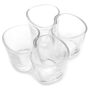 Heart Soju Shot Glasses Set Set of 4 and Silicone Rubber Bottle Caps 4Pcs 1.7 oz, Korean Soju, Whiskey, Tequila, Vodka, Espressos, Desserts, Party Decorations, Clear Glass (Heart)